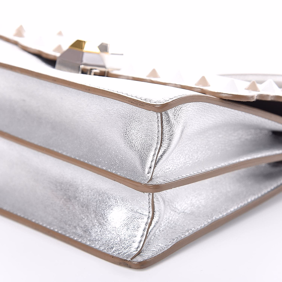 Fendi Kan I Metallic Silver Calfskin Scalloped Studded Small Shoulder Bag 8M0381