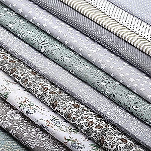 10 Pieces 20 x 20 Inch Squares Floral Fabric Patchwork Quilting Gray Square Bundle Sewing Patchwork Fabric Floral Dot Stripe Pattern Fabric for DIY Art Crafts Scrapbooking Hand Sewing Projects