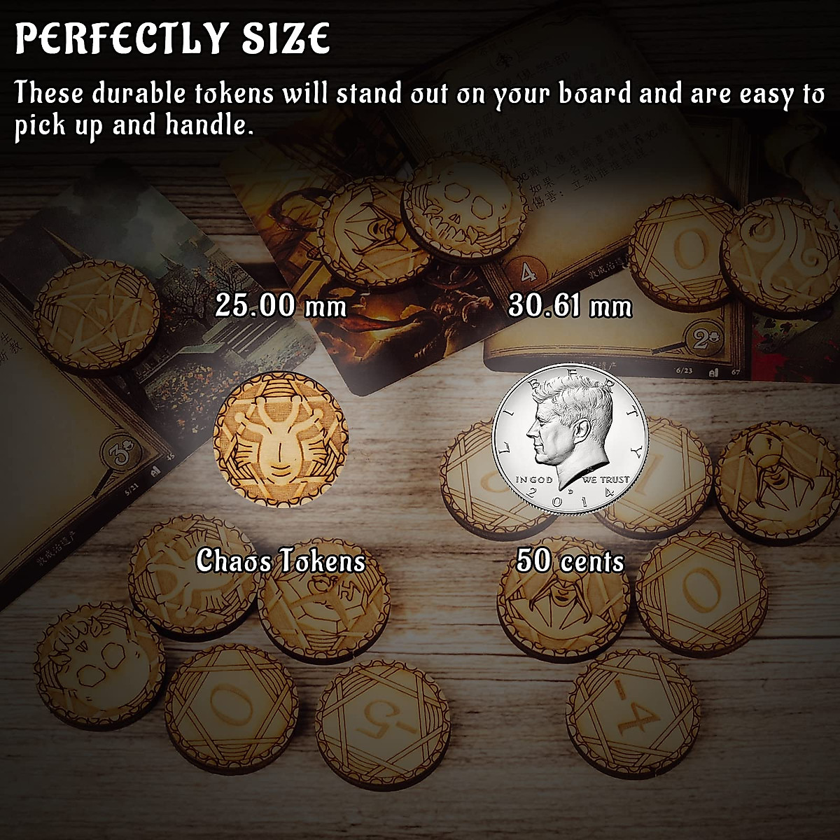 Chaos Tokens Compatible with Arkham Horror The Card Game Wood Laser Cut Full Core Pack of 44