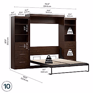 Bestar Pur Queen Murphy Bed and 2 Storage Units with Drawers, 115-inch Space-Saving Wall Bed