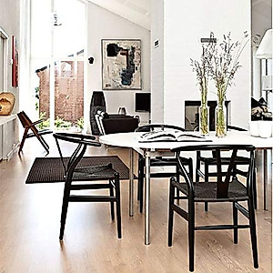 2xhome Set of 2 Wishbone Solid Wood Armchairs with Arms Open Y Back Farmhouse Dining Office Chairs with Woven Black Seat (Black)