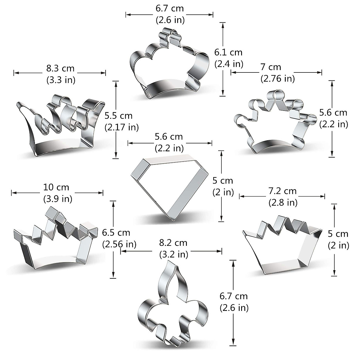 Crown Cookie Cutter Set of 7 pcs, Stainless Steel Princess Crown Series Fondant Cutters Baking Molds