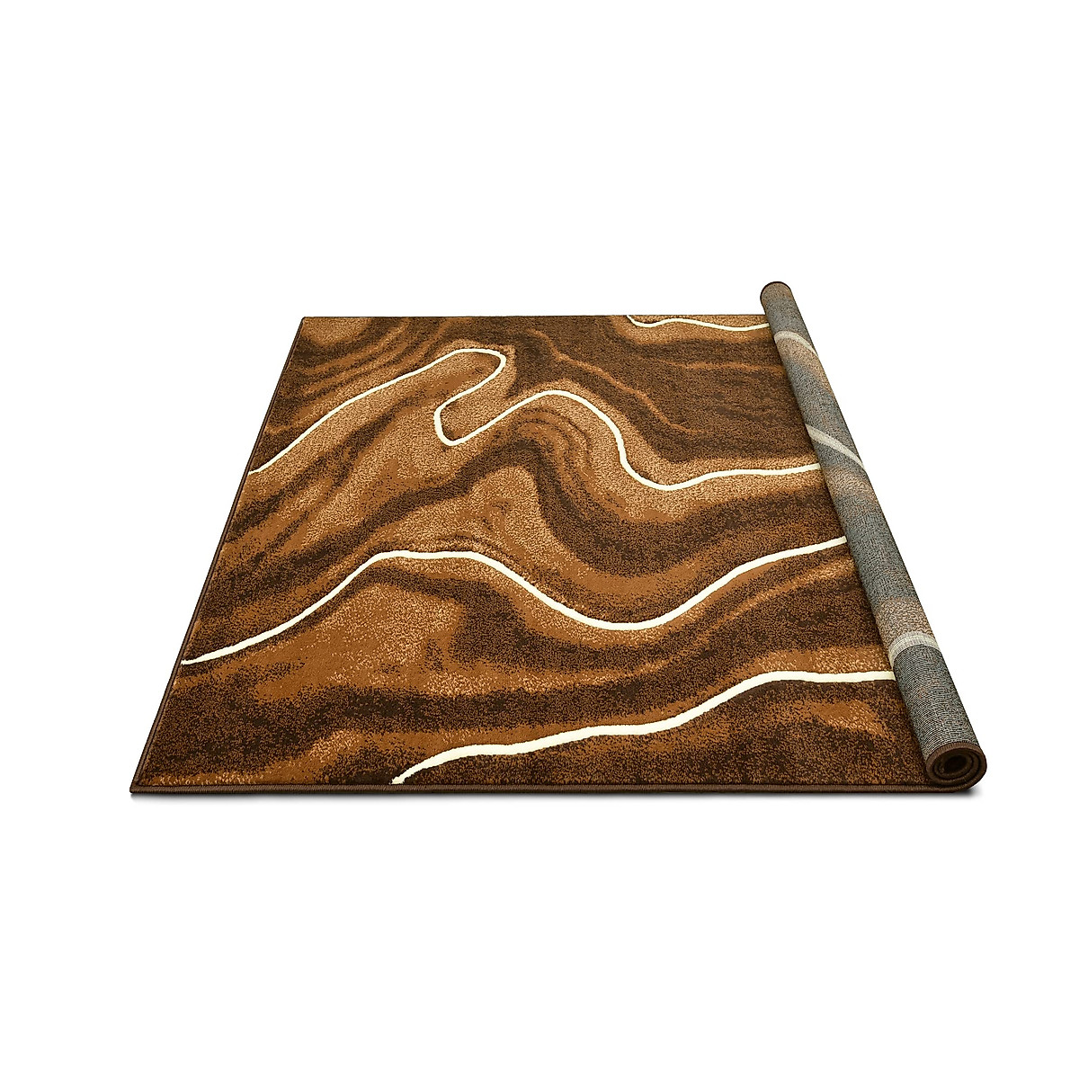 HR Mocha Brown and Beige Modern Contemporary Abstract Area Rugs Marble Pattern