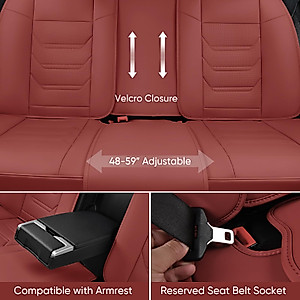TIEHESYT Wine Red Car Seat Covers Full Set, Breathable Leather Automotive Front and Rear Seat Covers & Headrest for Comfortable Driving, Universal Auto Interior Fit for Most Kinds of Vehicles, Cars