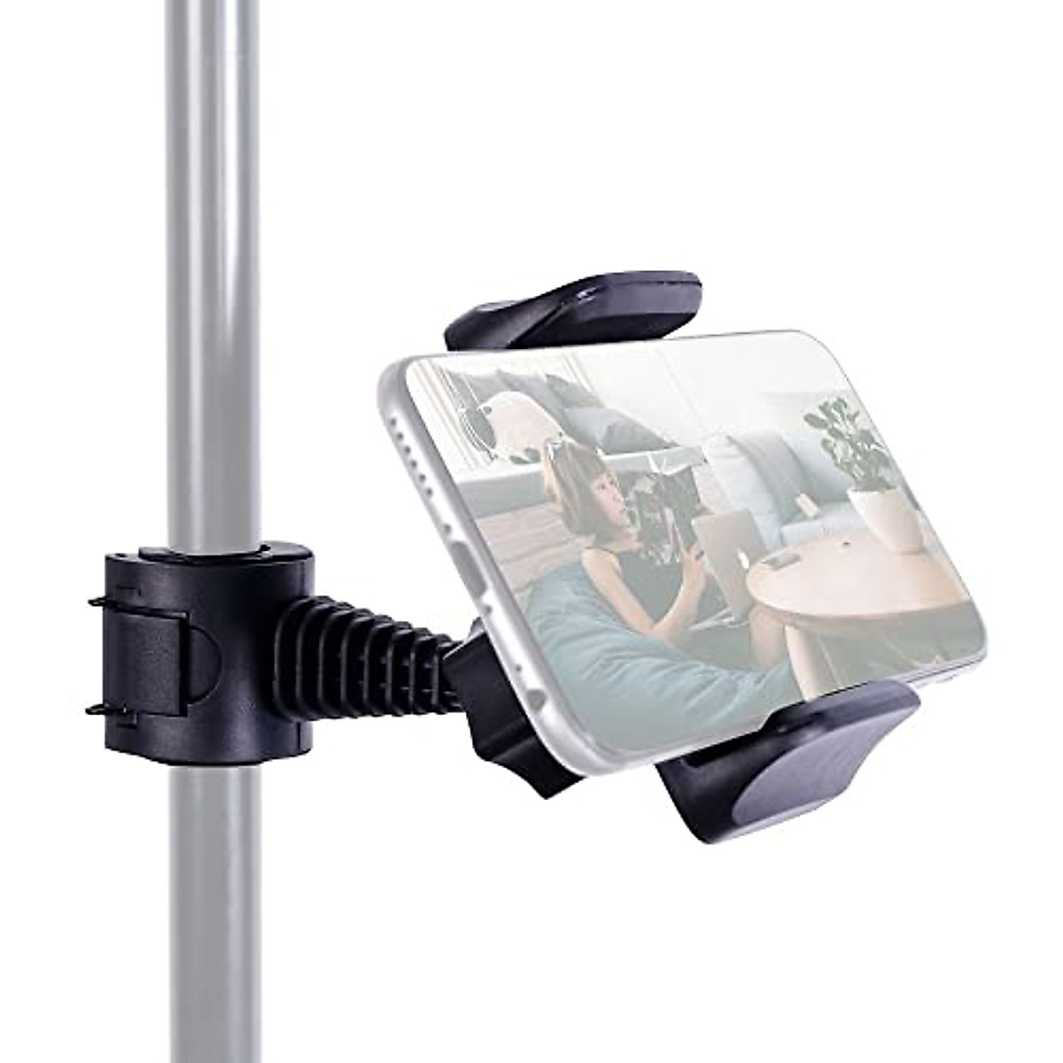 ELEQOTE Cell Phone Holder for Microphone Stand 360° Swivel Adjustable Smartphone Clamp Mount Compatible with iPhone, Galaxy, Sony, LG, Google, Pixel, Oneplus, Huawei and Other Phones