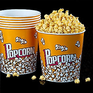Novelty Place Retro Style Plastic Popcorn Containers for Movie Night - 7.1" Tall x 7.1" Top Diameter (3 Pack)