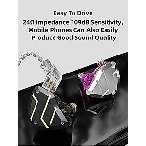 CCA C10 Pro in-Ear Earphone, HiFi Stereo in-Ear Monitor High Resolution Earbud Headphone, 4BA+1DD Five Driver in-Ear Earphones with C Pin Detachable Cable (No Mic, Purple)