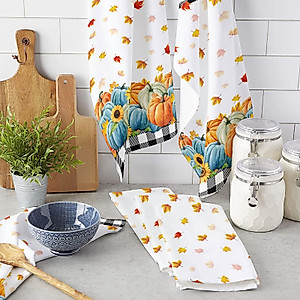 ZOE GARDEN Autumn Pumpkin Kitchen Towels,Absorbent Microfiber Kitchen Dish Hand Tea Bath Towel,Quick Dry Cleaning Cloth Dishclothes Decorative Sets, Thanksgiving Fall Plaid Leaves (1-PC, 18x28)