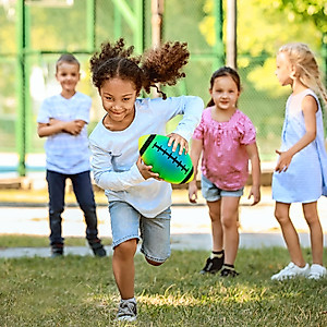 Homotte Rainbow Sports Balls Pack of 4, 1 Each of 8.5" Football, Basketball, Soccer and Volleyball for Playground, Inflatable Multi-Sport Ball Set with 1 Pump for Kids Outdoor Activities