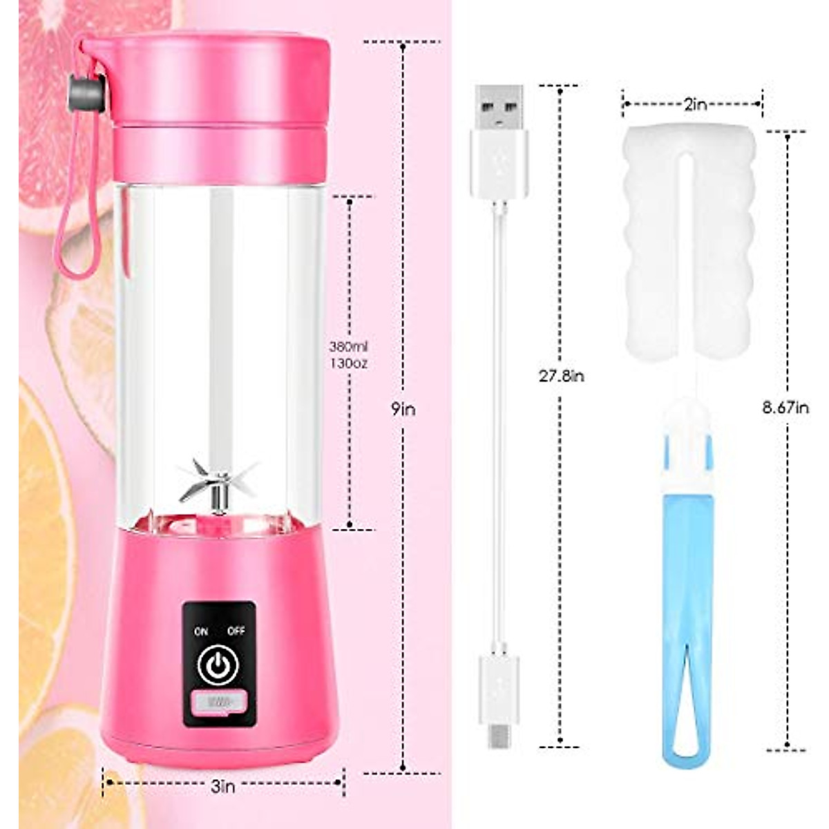 Portable Blender, Personal Mini Blender with 380ML for Smoothies and Shakes, USB Rechargeable Blender for Home, Kitchen, Office, Travel, Gym, Picnic (PINK)