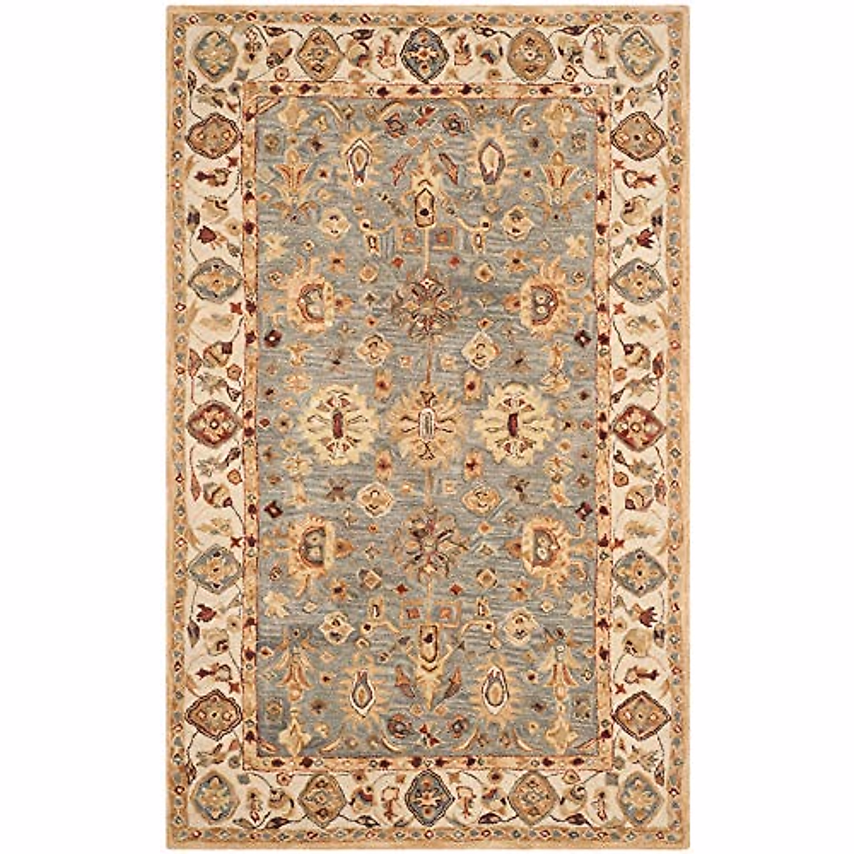 SAFAVIEH Anatolia Collection Accent Rug - 2' x 3', Blue & Ivory, Handmade Traditional Oriental Wool, Ideal for High Traffic Areas in Entryway, Living Room, Bedroom (AN547A)