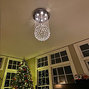 Modern 6-Lights Crystal Raindrop Chandelier, Rain Ball Ceiling Light Fixture Flush Mount Ceiling Light Pendant Lamp for Dining Room, Living Room, Foyer, Entryway of CRYSTOP