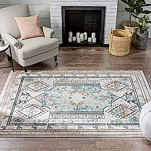 Well Woven Indira Valeria Bohemian Vintage Oriental Botanical Blue (5'3" x 7'3") Area Rug