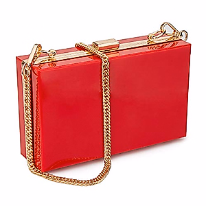 Acrylic Clear Purse For Women, Crossbody Shoulder Handbag Evening Clutch Bag Chain Strap - Red