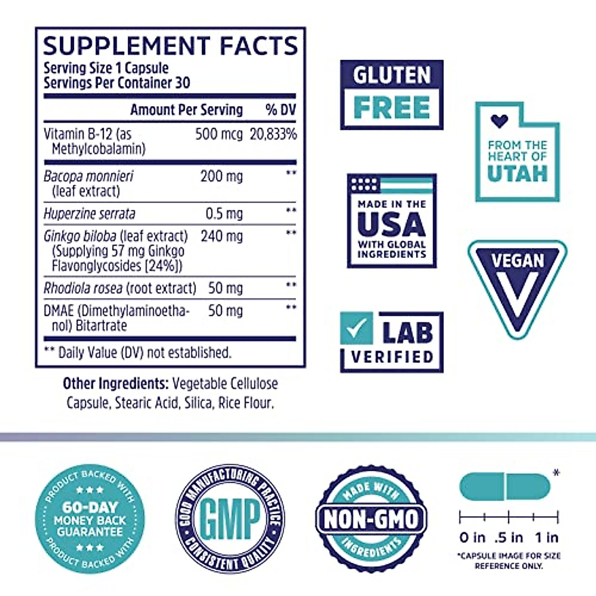 Zhou Neuro Peak Brain Support Supplement | Memory, Focus & Clarity Formula | DMAE, Rhodiola Rosea, Bacopa Monnieri, Ginkgo Biloba & More | 30 VegCaps