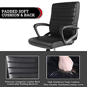 Executive Home Office Chair, Ergonomic Computer Desk Chair Bonded Leather, Adjustable Swivel Rolling Task Chairs Mid Back with Armrests