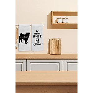 Knibeo Pug Kitchen Towels Set - Pug Gifts, Set of 2, 16x24 Inch Pug Tea Towels Dish Towels, Pug Bathroom Hand Towels, Pug Dog Towels, Pug Decor
