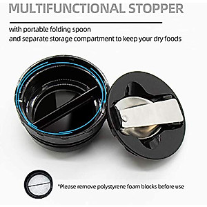 TEKKER'S Insulated Thermos Food Jar Lunch Thermos 17 Oz Stainless Steel Container Kids Vacuum Flask Folding Spoon Office Travel Camping Work School Outdoors Black Gamepads