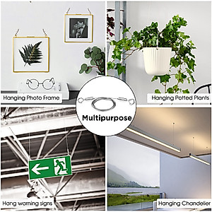 SIDENUO Adjustable Picture Hanging Wire 2PCS Mirror Frame Kit 2m x1.5mm Heavy Duty Stainless Steel Wire Rope for Mirror Hanging Hardware, Light Lamp, Billboards,Basket Flowerpot Hold Up to 20kg