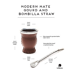 BALIBETOV [New Leather & Glass Yerba Mate Gourd Set (Mate Cup) with Yerba Mate Bombilla (Straw) (Brown)