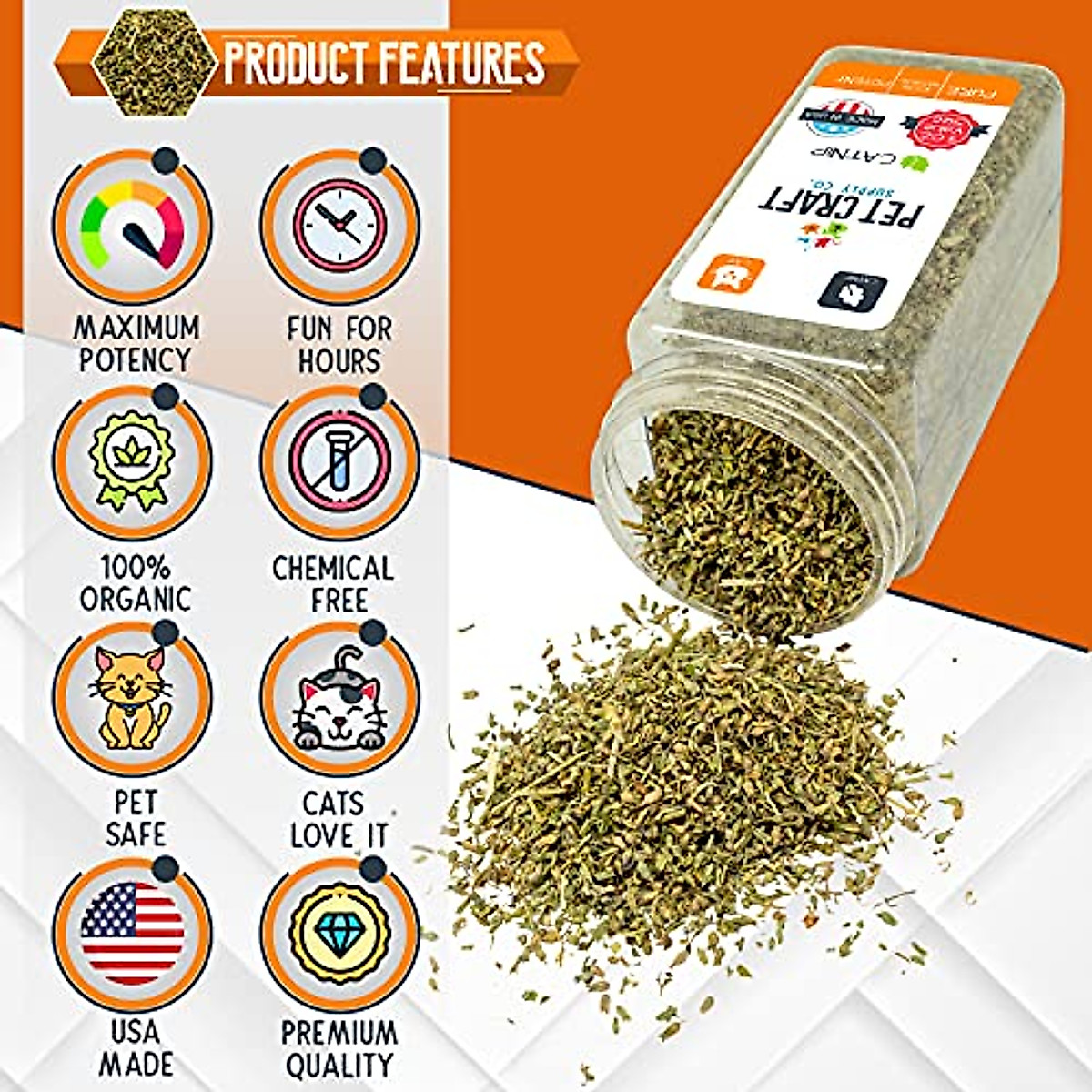 Pet Craft Supply Premium Maximum Potent All Natural Catnip for Cats USA Grown & Harvested Large 3 oz Resealable Canister or 8 oz Value Spray Bottle Great for Training Redirecting Bad Behaviors