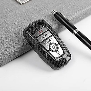 RAZPOY Key Fob Cover Shell, Key Case Cover Holder Protector Compatible with 2018-2023 Ford F-150 Explorer & 2021-2023 Ford Bronco & Bronco Sport, Carbon Fiber
