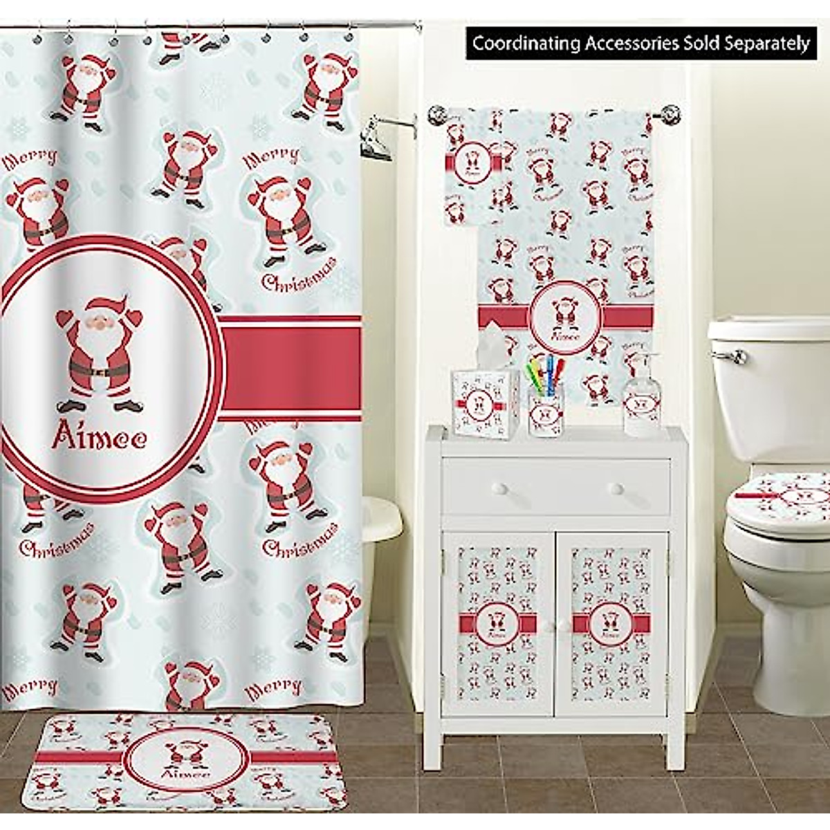 RNK Shops Santa Clause Making Snow Angels Waste Basket - Double Sided (White) w/Name or Text