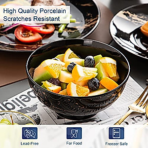 Plates and Bowls Sets for 4, Black Dinnerware Sets 16 Piece Gold Splash Glaze Round Dish Set, LOVECASA Porcelain Plate Set with Mugs Dishwasher Microwave Safe