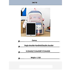 MWZING 5 Piece Backpack Set kawaii Backpack with Cute Bear Doll and Pins Canvas Backpack Large Capacity Aesthetic Shoulder bag