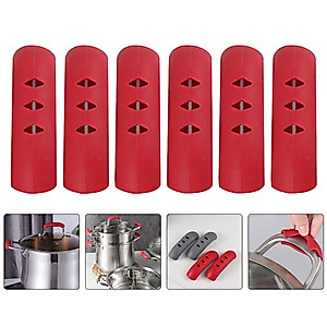 Tofficu 6pcs Silicone Hot Handle Holde Non Slip Rubber Pot Holders Pan Ear Clip Cast Iron Skillets Handles Grip Cover Heat Resistant Potholder Cookware Handle for Cast Iron Skillet