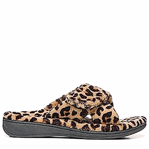 Vionic Women's Indulge Relax Slipper - Ladies Comfortable Cozy Adjustable House Slippers with Concealed Orthotic Arch Support Leopard Natural 12 Medium