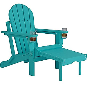 Sundale Outdoor Folding Heavy Duty Adirondack Chair with Footrest 2 Cup Holder on Armrest, Perfect for Outside Porch Patio Garden Pool Yard Turquoise