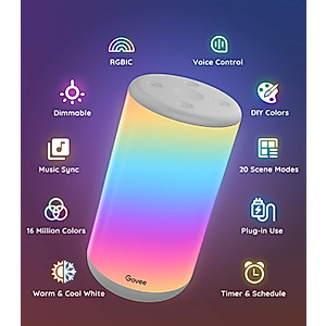 Govee RGBIC Table Lamp, Smart Lamp Work with Alexa, LED Beside Lamp with Music Sync and 43 Scene Modes, Ambiance Color Changing Lamp for Bedroom Decor, Dimmable Night Light (Corded Electric)