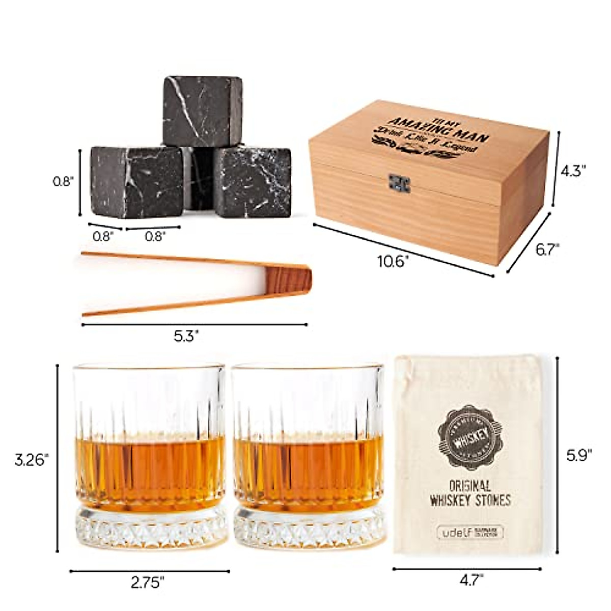 Impressive Gifts for Him - Whiskey Gift Set for My Amazing Man - Premium Quality Glass for Scotch Bourbon Drinkers - Bourbon Gifts for Men Birthday Gifts for Boyfriend. Best Anniversary for Husband.