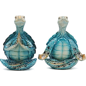 Set of 2 Sea Turtle Yoga Figurines Decorations Summer Meditating Sea Turtle Decor Spring Garden Turtle Crafts,Realistic Sea Turtle Figurines, Sea Turtle Yoga Figurines for Home Office Decorations