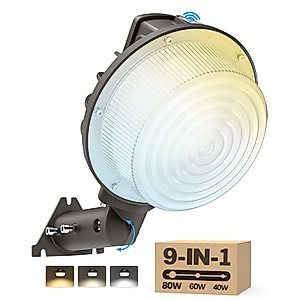 AKK LED Barn Light with Timed Dimming, 80W/60W/40W Selectable, 3000K/4000K/5000K Tunable, 12000LM Dusk to Dawn LED Outdoor Light with Photocell, Waterproof Security Lights, Flood Lights for Barn,Yard