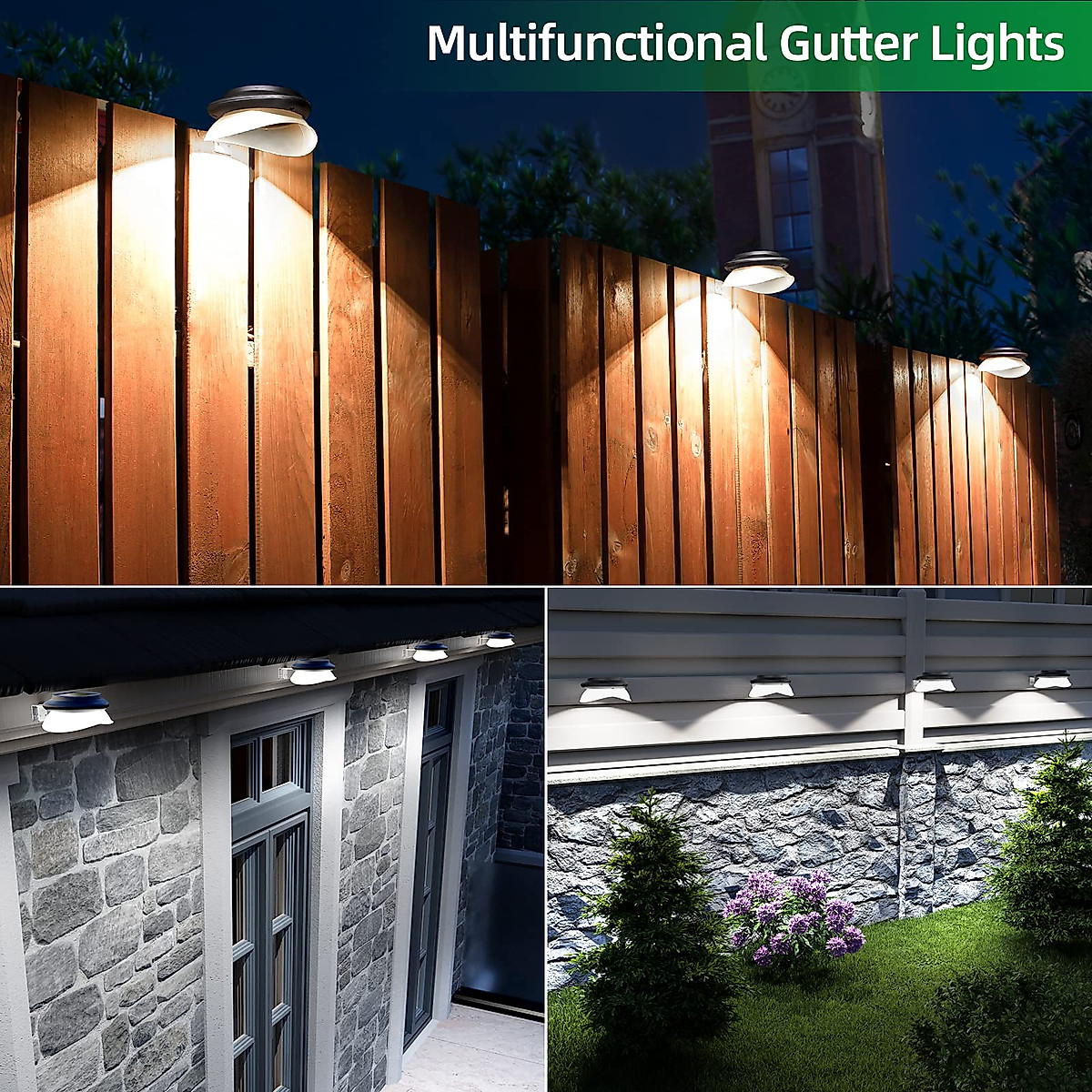 JSOT Solar Fence Lights, Bright Security Outdoor Backyard Lights Waterproof, Patio Decor Sign Lighting for Eaves Deck Pathway Garden Garage Stairs Wall 2 Installations Methods - White Light, 6 Pack