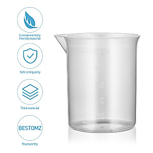 BESTOMZ Plastic Graduated Beakers Transparent Lab Measuring Cup 100mL Set of 6