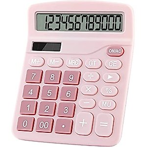 Office Desk Calculator, Cute Calculator for Kids, 12 Digits Battery Dual Power Financial Calculator with Big Button Large Display for Office Home and School (Pink)