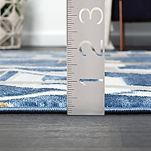 Abani Atlas 4'x6' Blue/Grey Area Rug, Hexagon Design - Durable Non-Shedding - Easy to Clean