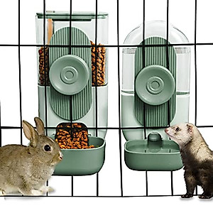 Lemtrflo Hanging Automatic Food Water Dispenser,Gravity Rabbit Feeder and Water Dispenser Set,Cage Cat Food and Water Dispenser Food Bowl for Bunny Chinchilla Guinea Pig Hedgehog Ferret