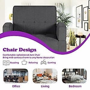 TYBOATLE Mid-Century Modern Upholstered Fabric Living Room Accent Arm Chairs Set of 2, Tufted Bedroom Office Armchair Single Sofa, Reading Lounging Side Lounge Chair Living Room Furniture (Grey)