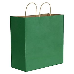 vanhel 50Pcs 13.85x13.85x6.3 inch Kraft Paper Bags with Handles,Gift Bags Large,100% Recyclable Green Paper Bags,Gift Bags Bulk,for Boutiques,Small Business,Retail Stores(Green)