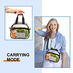 Clearworld Stadium Approved Clear Lunch Bag,See Through Lunch Box with Adjustable Strap and Front Zipper Pocket,Easy to Clean and Water Resistant Tote Bag for Work, School, Concerts,Sports