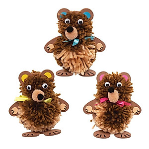Baker Ross FE362 Teddy Bear Craft Pom Pom Kits - Pack of 3, Childrens Art Make Your Own Fluffy Pom Friend
