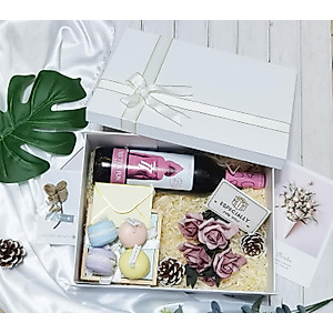 MYGOGOART Large White Gift Box 13 x 10 x 5 Inches with Lid, Ribbon Bow, Shredded Raffia Paper Fill, Greeting Card and Envelope for Wedding Birthday Valentines Bridal Gifts (1 pack, White)