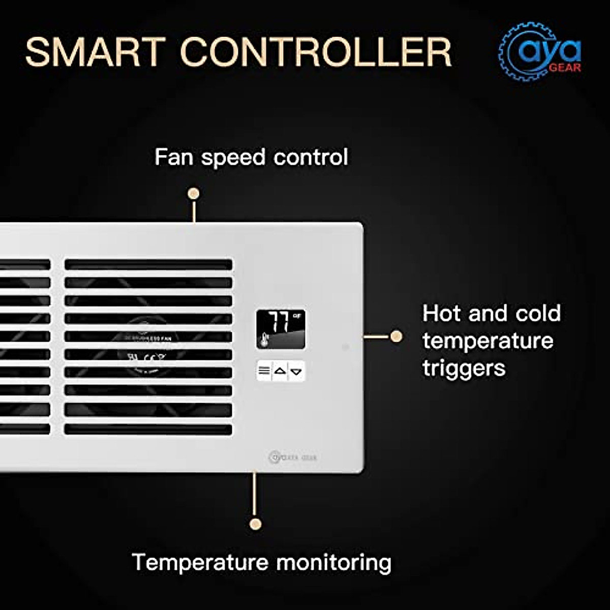 AyA Gear Register Booster Fan, Quiet AC Vent Fan with Thermostat Control, Heating Cooling Register Booster Fan Fits 4” x 10” Register Holes, White