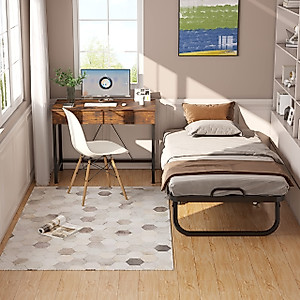 Folding Bed with Mattress, Portable Foldable Bed with Premium 5 Inch Memory Foam Mattress, Rollaway Bed Day Bed for Adults with Storage Cover and Metal Frame, Cot Size Extra Guest Bed (75" x 31")