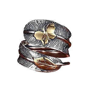 Butterfly Spoon Ring, Feather Ring Women Sterling Silver 925 Sterling Silver Ring for Men Women Leaf & Butterfly Adjustable Rings