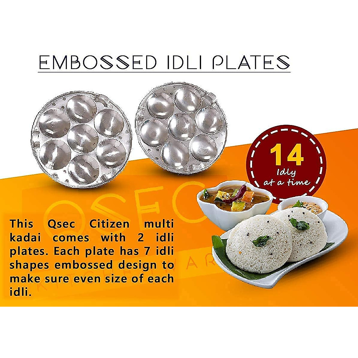 QSEC Stainless Steel Idli Cooker Multi Kadai Steamer with Copper Bottom All-in-One Big Size 5 Plate 2 Idli | 2 Dhokla | 1 Patra | Momo's | 3 in 1 | 28.5 cm Dia.